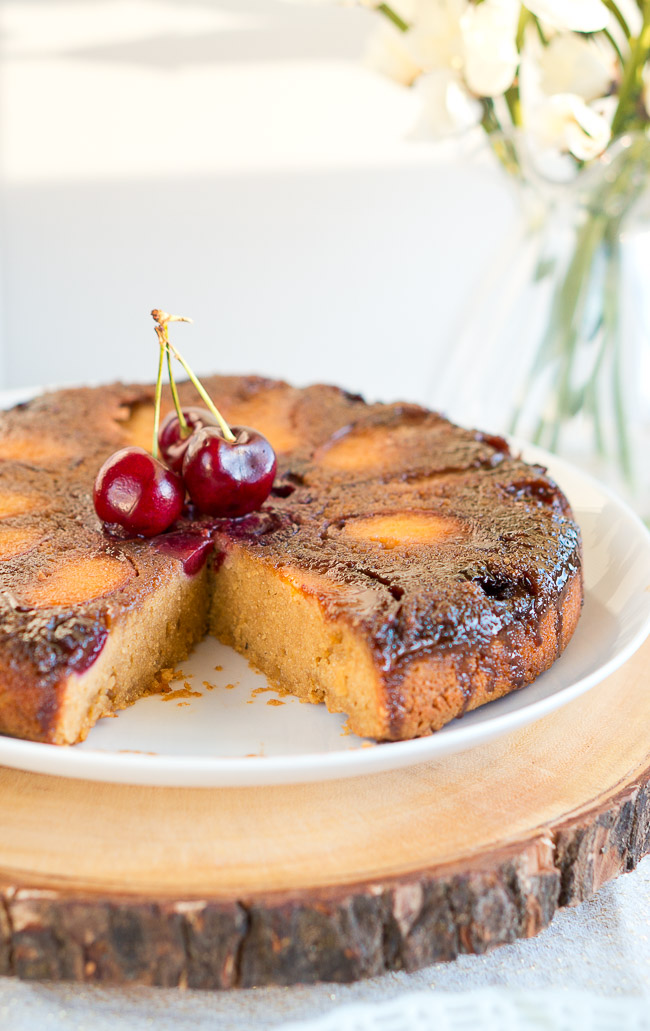 Peach Cherry Upside Down Cake - Delicious Meets Healthy