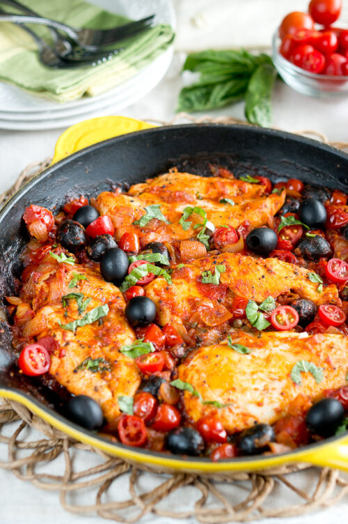 One Skillet Chicken Puttanesca - Delicious Meets Healthy