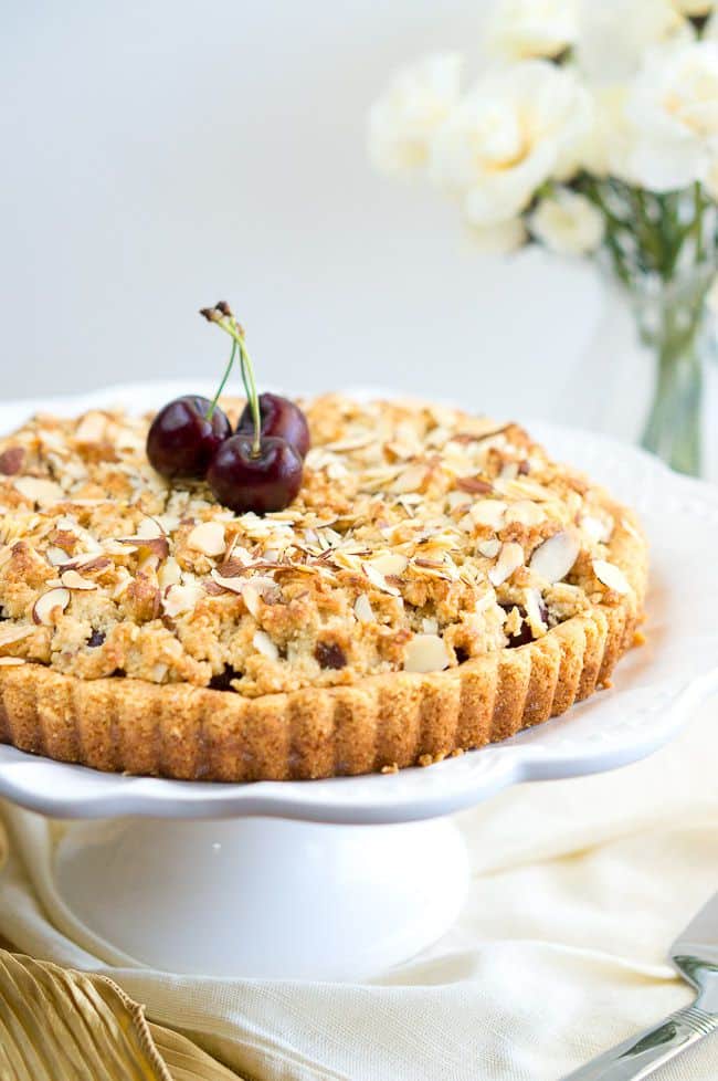 Almond Cherry Crumble Tart - Delicious Meets Healthy
