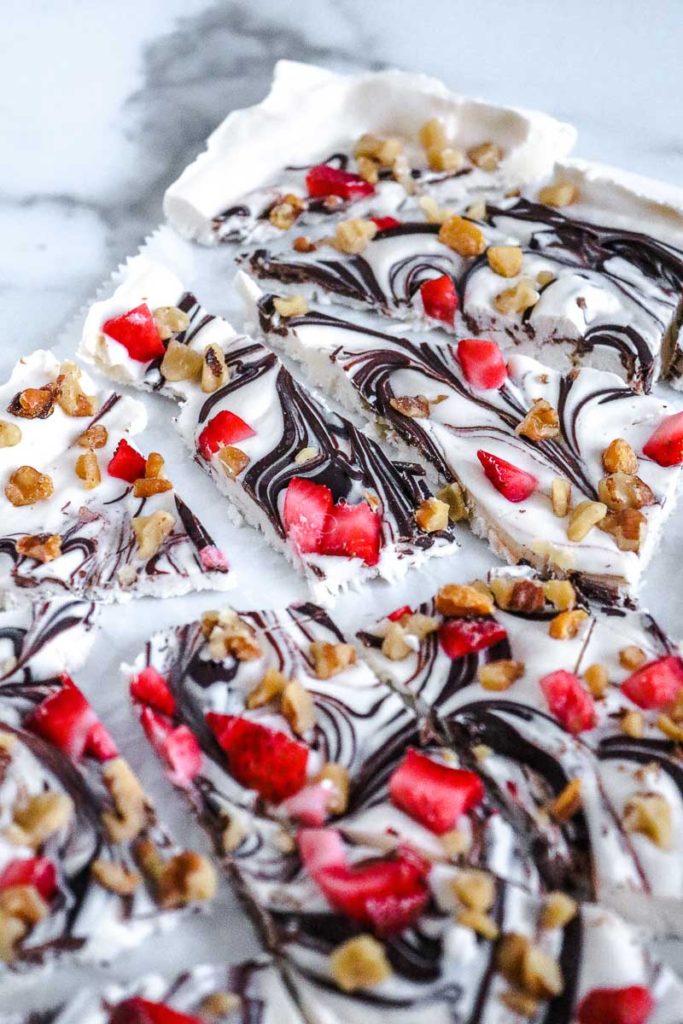 Frozen Yogurt Bark with Strawberries - Delicious Meets Healthy