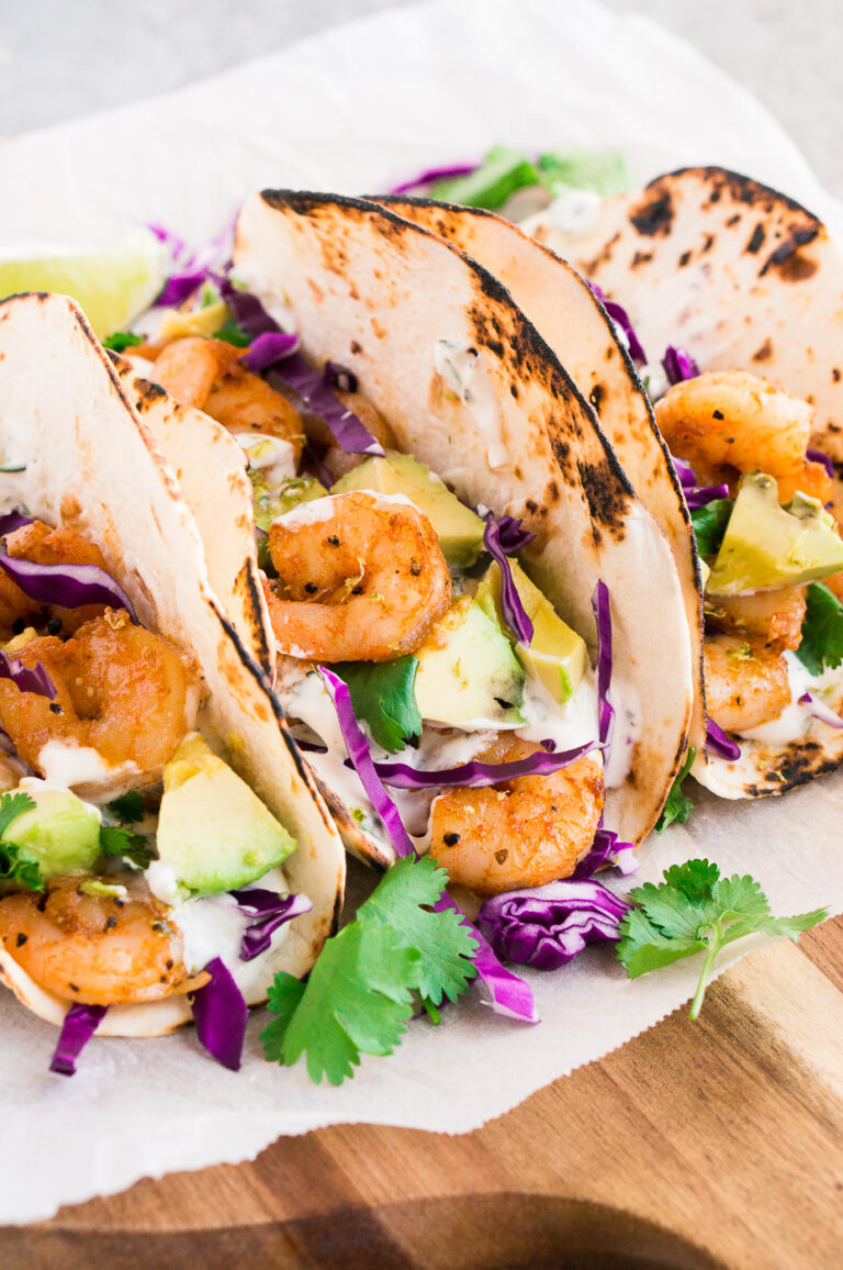 Shrimp Tacos with the Best Creamy Sauce - Delicious Meets Healthy