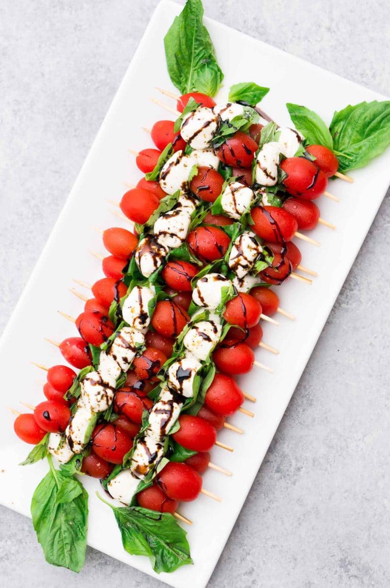 Caprese Skewers with Balsamic Drizzle - Delicious Meets Healthy