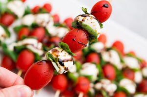 Caprese Skewers with Balsamic Drizzle - Delicious Meets Healthy