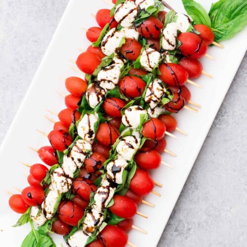 Caprese Skewers with Balsamic Drizzle - Delicious Meets Healthy